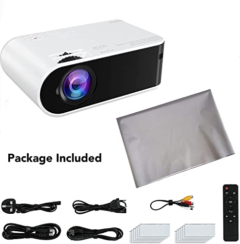 Mini Projector with Projector Screen, BACAR 6000 Lux Portable Projector Support 1080P HD 200" Display Compatible with HDMI USB VGA AV TF iOS & Android PS5 Home Projector Stand Carry Case Included