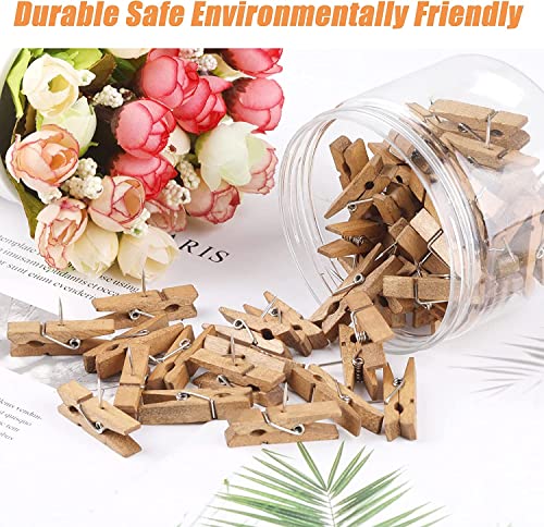 50 PCS Push Pin with Wooden Clips, Durable Wooden Push Pins, Decorative Pushpins Tacks Thumbtacks, Tacks for Cork Board Artworks Notes Photos, Craft Projects, Offices and Homes