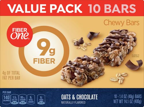 Fiber One Chewy Bars, Oats & Chocolate, Fiber Snacks, 14.1 oz, 10 ct