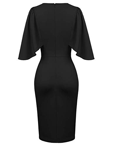 GRACE KARIN Women 3/4 Ruffle Sleeve Slim Fit Business Pencil Dress Black