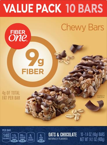 Fiber One Chewy Bars, Oats & Chocolate, Fiber Snacks, 14.1 oz, 10 ct