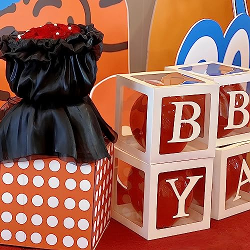 EAF Baby Boxes with Letters for Baby Shower, 4 Pcs Clear Balloon Blocks with 8 Letters for Gender Reveal Decorations and Baby Shower Decorations (White)