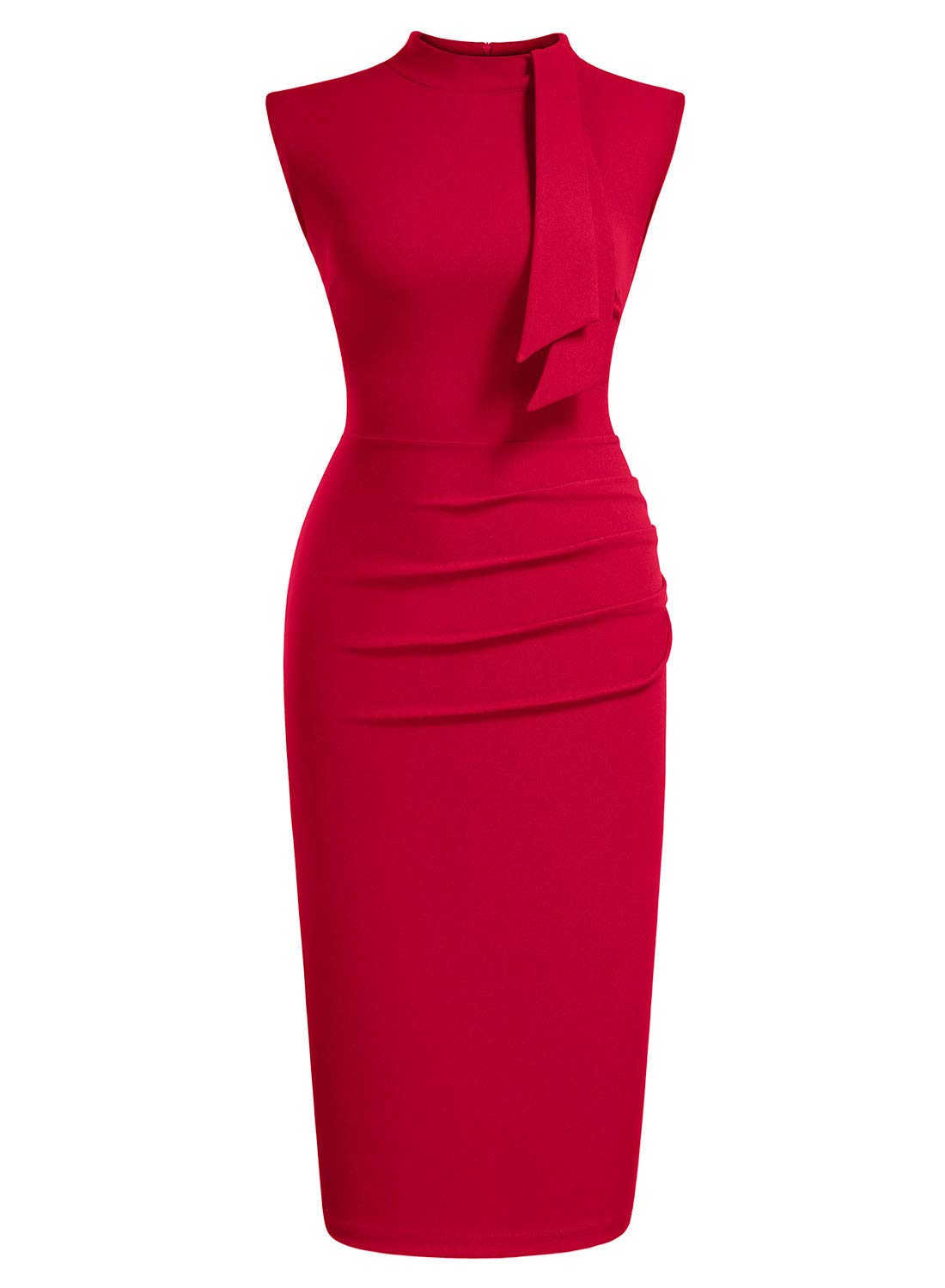 Miusol Women's Retro 1950s Style Half Collar Ruffle Cocktail Pencil Dress (Large,Red)