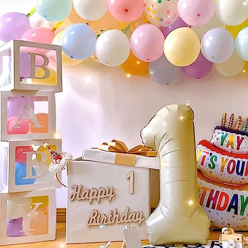 EAF Baby Boxes with Letters for Baby Shower, 4 Pcs Clear Balloon Blocks with 8 Letters for Gender Reveal Decorations and Baby Shower Decorations (White)
