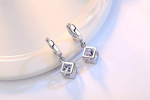 Crystalline Azuria White Zirconia Crystals Cube Set Pendant Necklace 18 inches Dangle Earrings 18K White Gold Plated