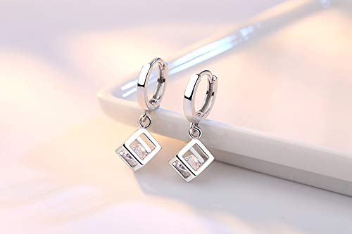Crystalline Azuria White Zirconia Crystals Cube Set Pendant Necklace 18 inches Dangle Earrings 18K White Gold Plated