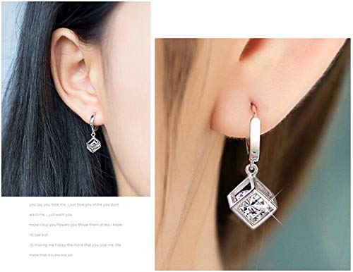 Crystalline Azuria White Zirconia Crystals Cube Set Pendant Necklace 18 inches Dangle Earrings 18K White Gold Plated