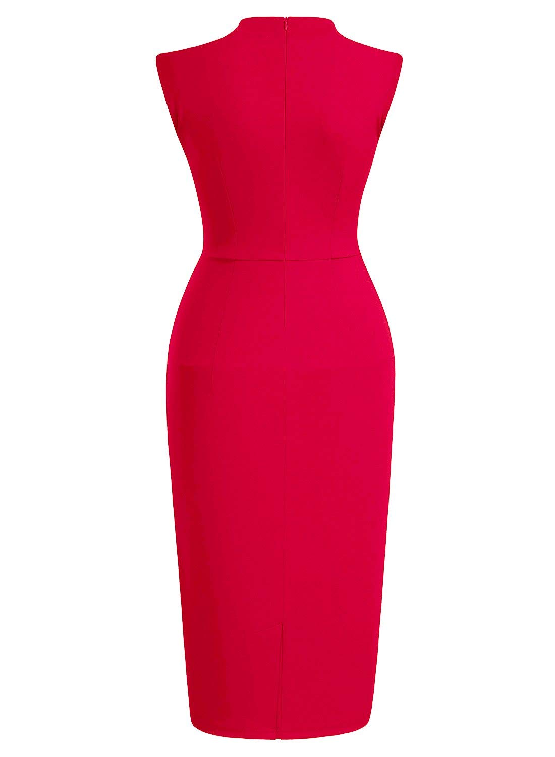 Miusol Women's Retro 1950s Style Half Collar Ruffle Cocktail Pencil Dress (Large,Red)