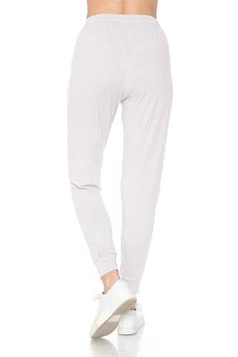 Leggings Depot Womens Relaxed fit Jogger Pants - Track Cuff Sweatpants with Pockets, White, Medium