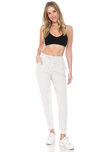 Leggings Depot Womens Relaxed fit Jogger Pants - Track Cuff Sweatpants with Pockets, White, Medium