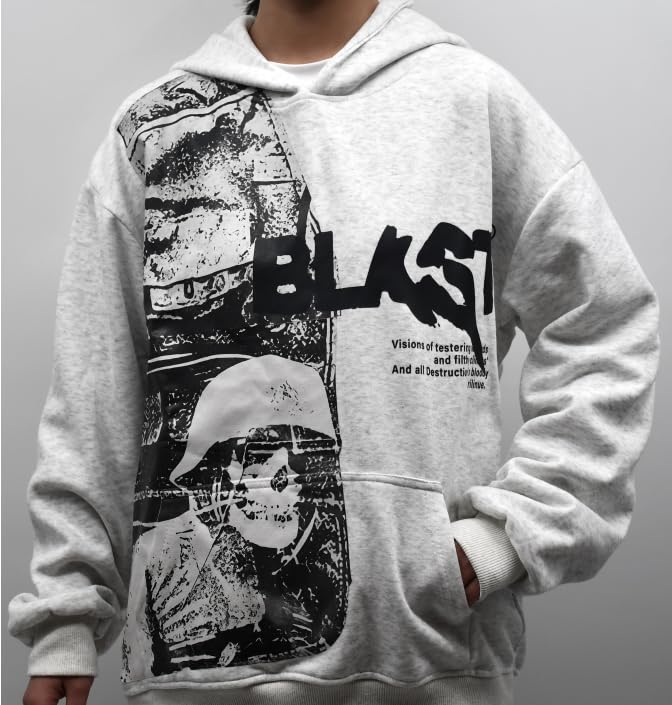 Y2K Hoodie Gothic Casual Alphabet Blast Print Pattern Skull Fashion Hoodie Men Harajuku Men Clothing