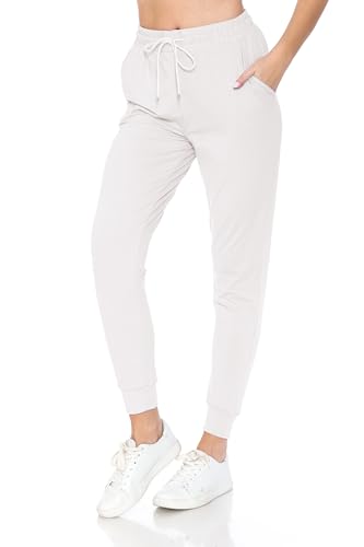 Leggings Depot Womens Relaxed fit Jogger Pants - Track Cuff Sweatpants with Pockets, White, Medium