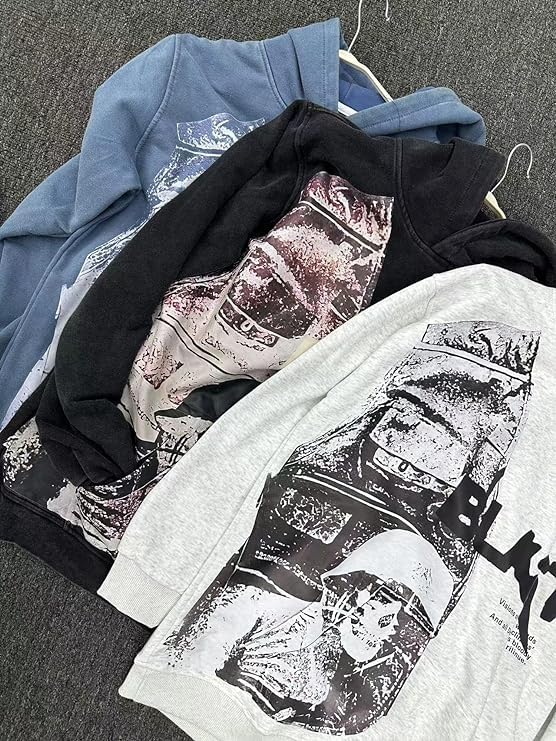 Y2K Hoodie Gothic Casual Alphabet Blast Print Pattern Skull Fashion Hoodie Men Harajuku Men Clothing