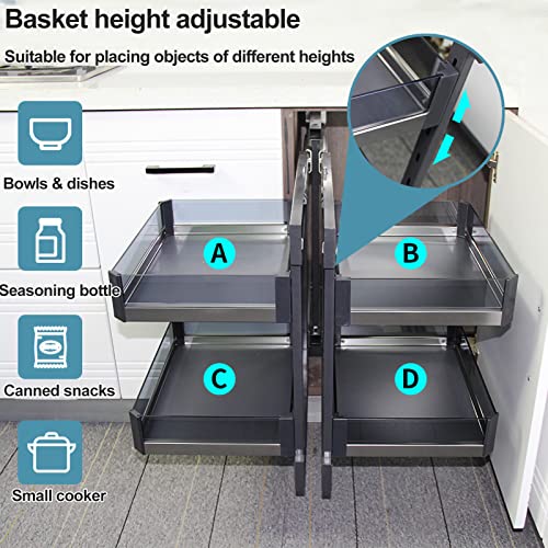 Blind Corner Cabinet Pull Out Organizer, Corner Kitchen Cabinet Pull Out Storage Rack Shelf 4 Aluminium Basket Corner Optimizer Pull Out Completely, Left Or Right Handed Open