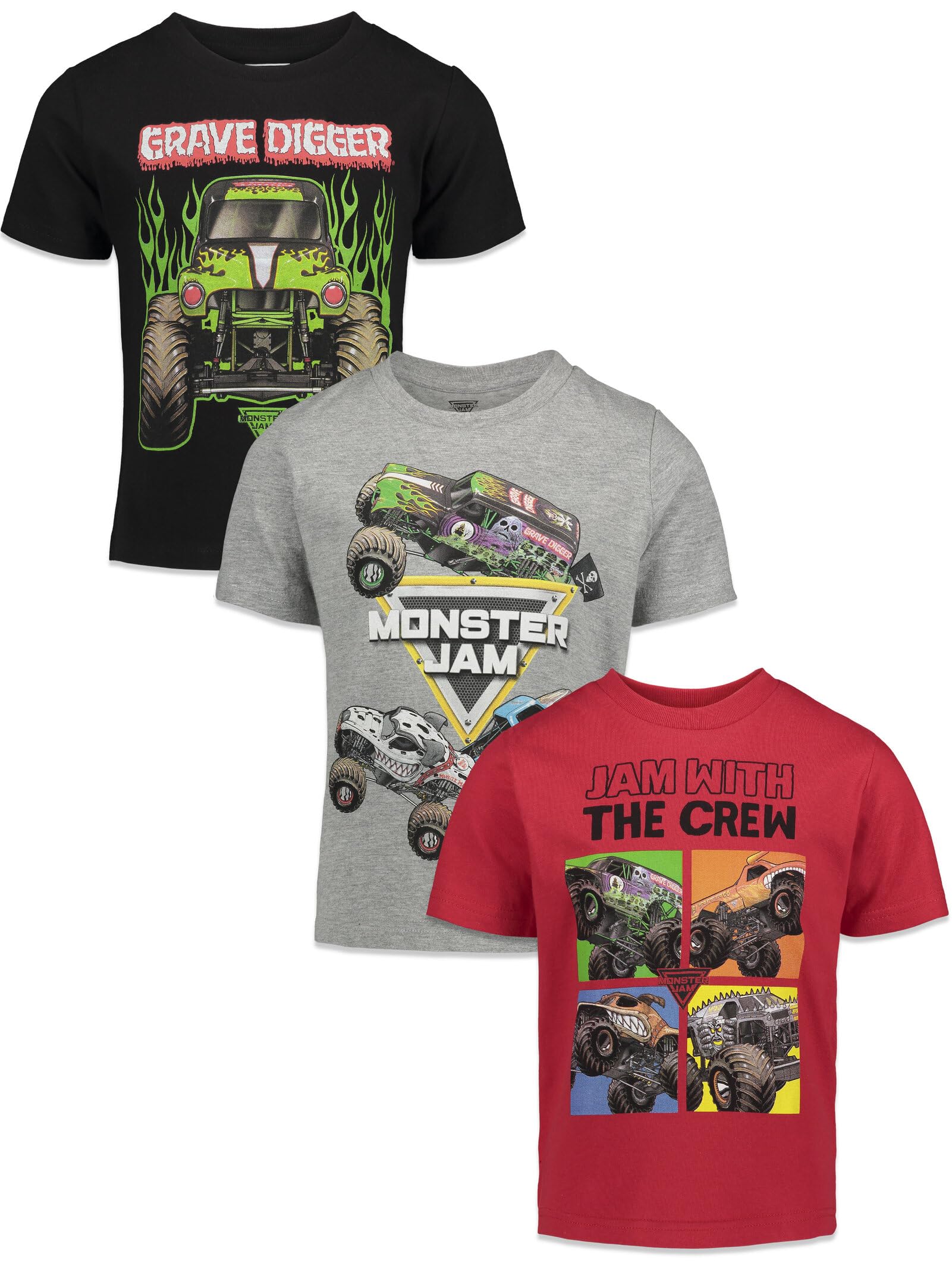 Monster Jam Little Boys 3 Pack Graphic T-Shirts Kids Black/Red/Grey 7