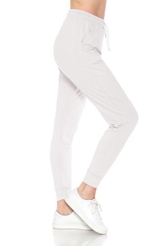 Leggings Depot Womens Relaxed fit Jogger Pants - Track Cuff Sweatpants with Pockets, White, Medium