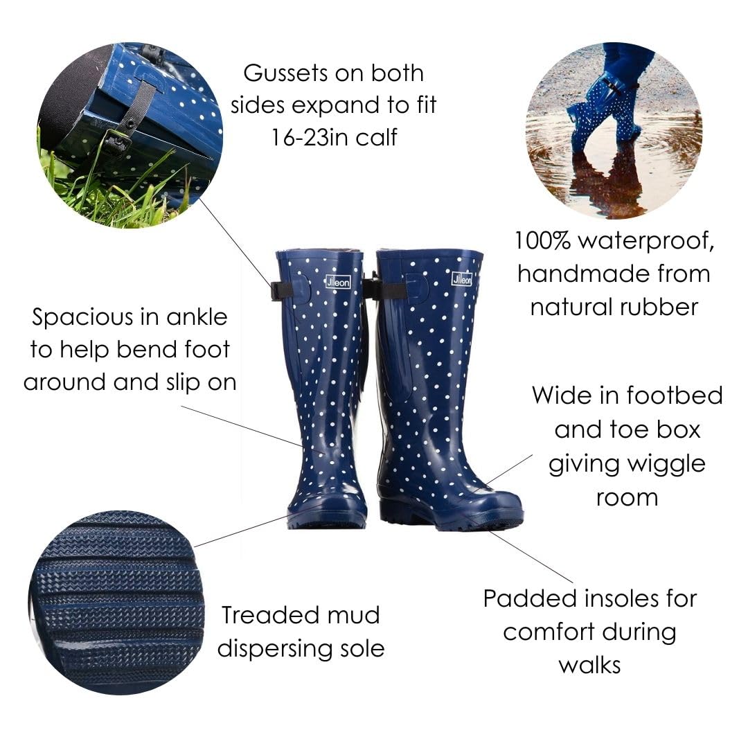 Jileon Extra Wide Calf Rain Boots - Ideal for Wide Feet, Ankles & Calves - Fit 16 to 23” Calves - Durable & Waterproof