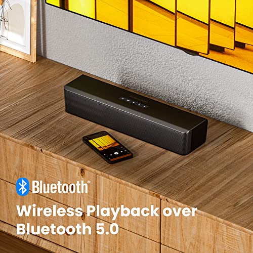 PHEANOO 2.1 Compact Sound Bars for TV with Subwoofer, HDMI ARC/Bluetooth 5.0/Optical/AUX/RCA Connection, Remote Control, Adjustable Bass, Wall Mountable β P15, 140W, 16 inch