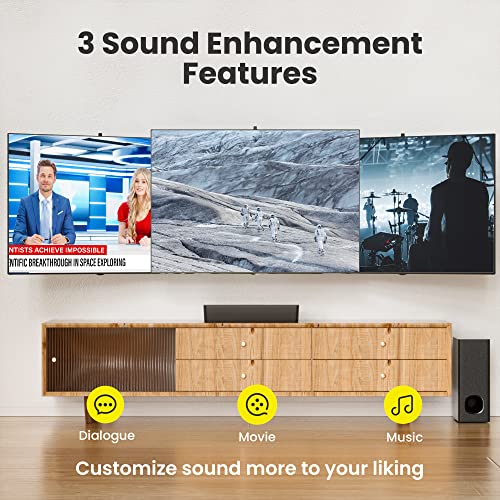 PHEANOO 2.1 Compact Sound Bars for TV with Subwoofer, HDMI ARC/Bluetooth 5.0/Optical/AUX/RCA Connection, Remote Control, Adjustable Bass, Wall Mountable β P15, 140W, 16 inch
