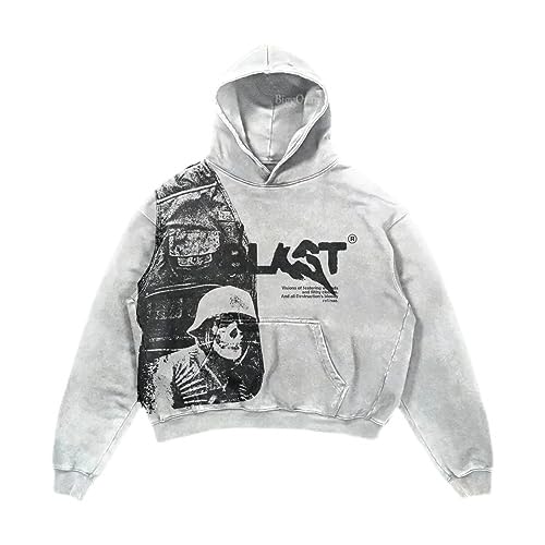 Y2K Hoodie Gothic Casual Alphabet Blast Print Pattern Skull Fashion Hoodie Men Harajuku Men Clothing