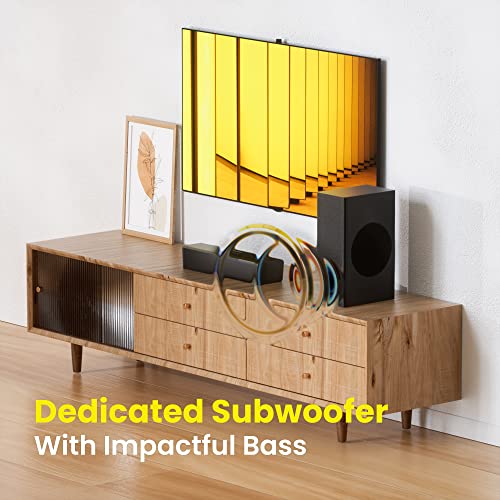 PHEANOO 2.1 Compact Sound Bars for TV with Subwoofer, HDMI ARC/Bluetooth 5.0/Optical/AUX/RCA Connection, Remote Control, Adjustable Bass, Wall Mountable β P15, 140W, 16 inch