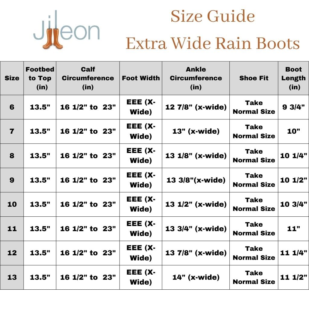 Jileon Extra Wide Calf Rain Boots - Ideal for Wide Feet, Ankles & Calves - Fit 16 to 23” Calves - Durable & Waterproof