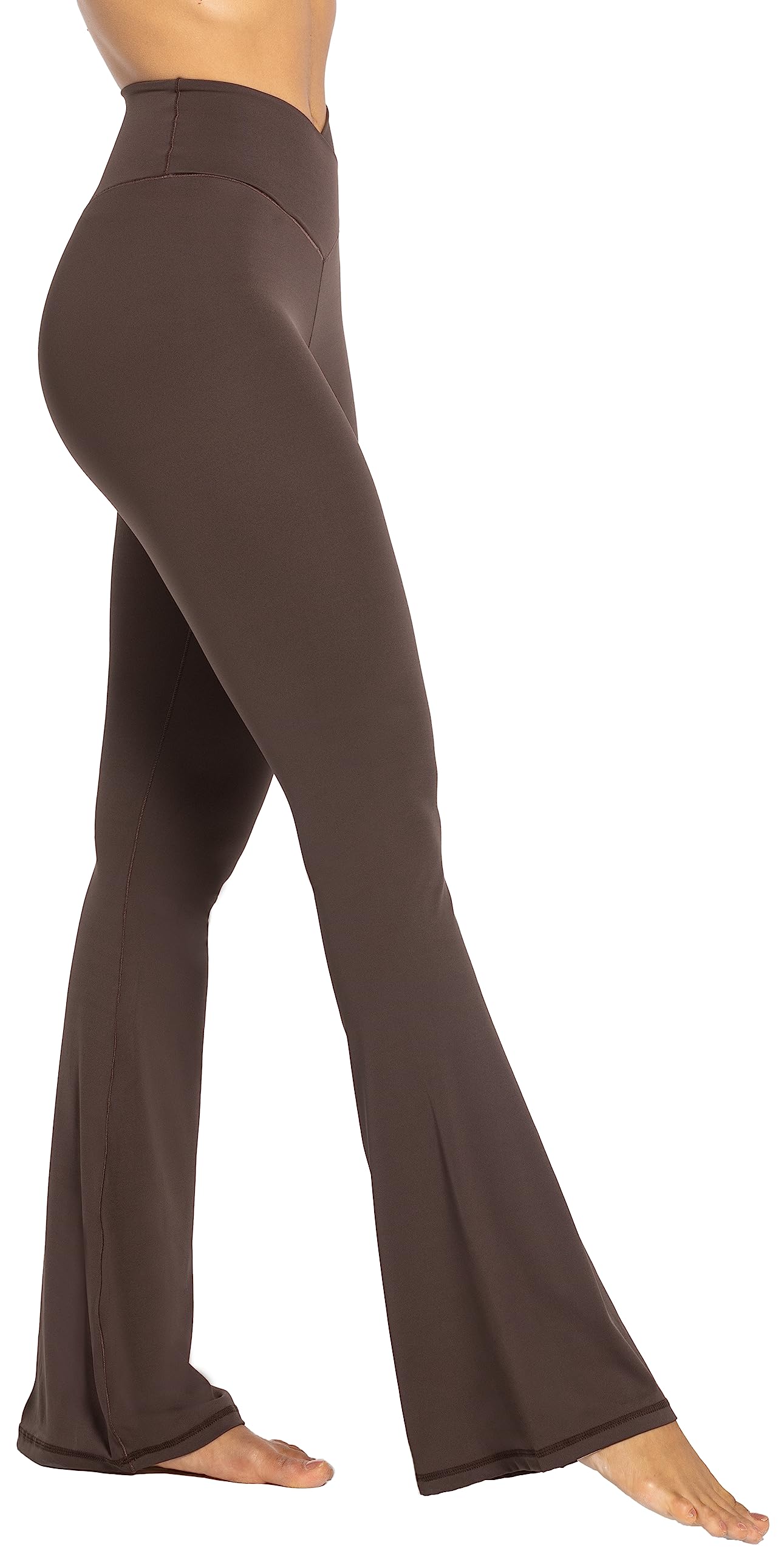 Sunzel Flare Leggings, Crossover Yoga Pants for Women with Tummy Control, High-Waisted and Wide Leg Seal Brown