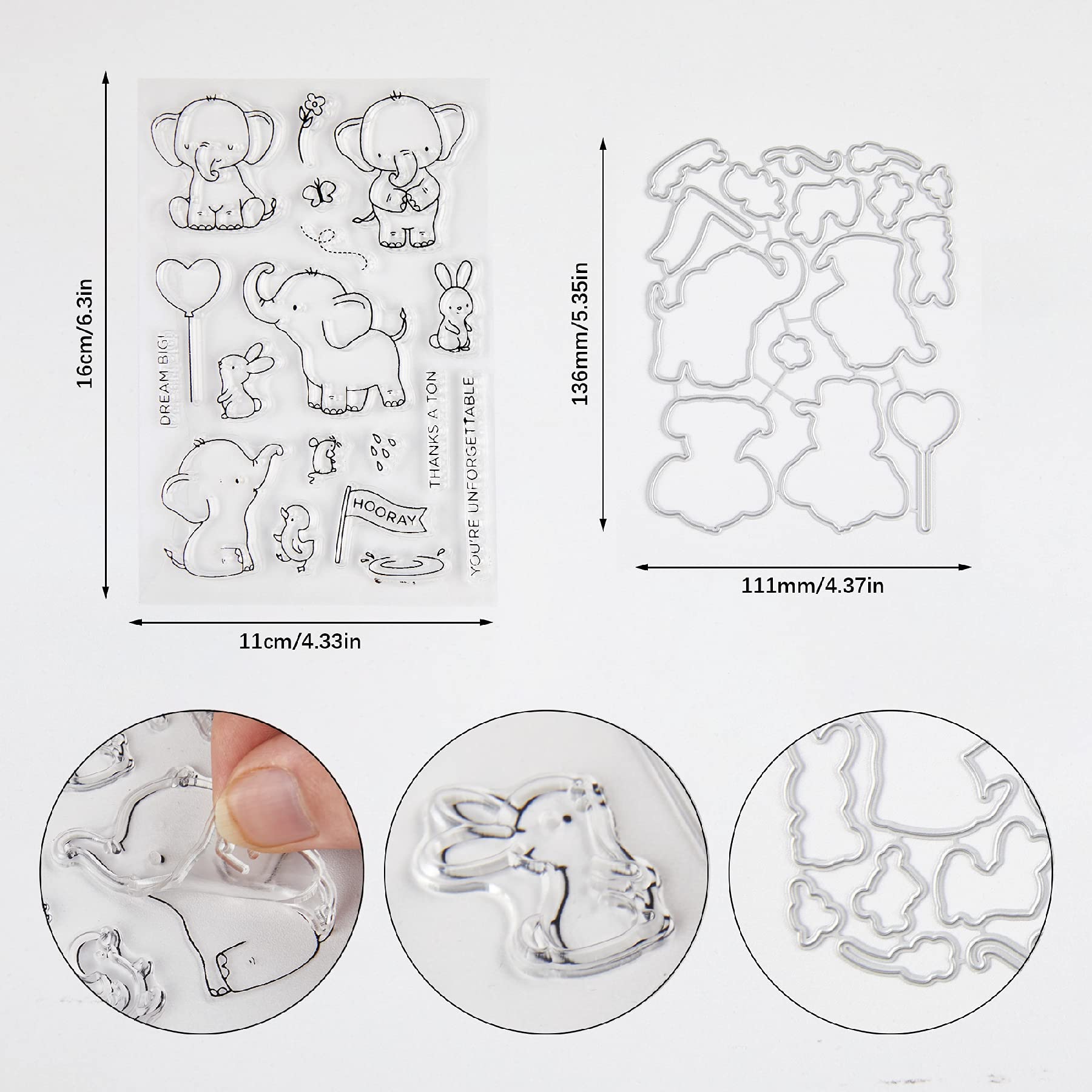 Stamp and Cutting Dies Set for DIY Craft Scrapbooking Card Making Friends Greetings Elephant Rabbit