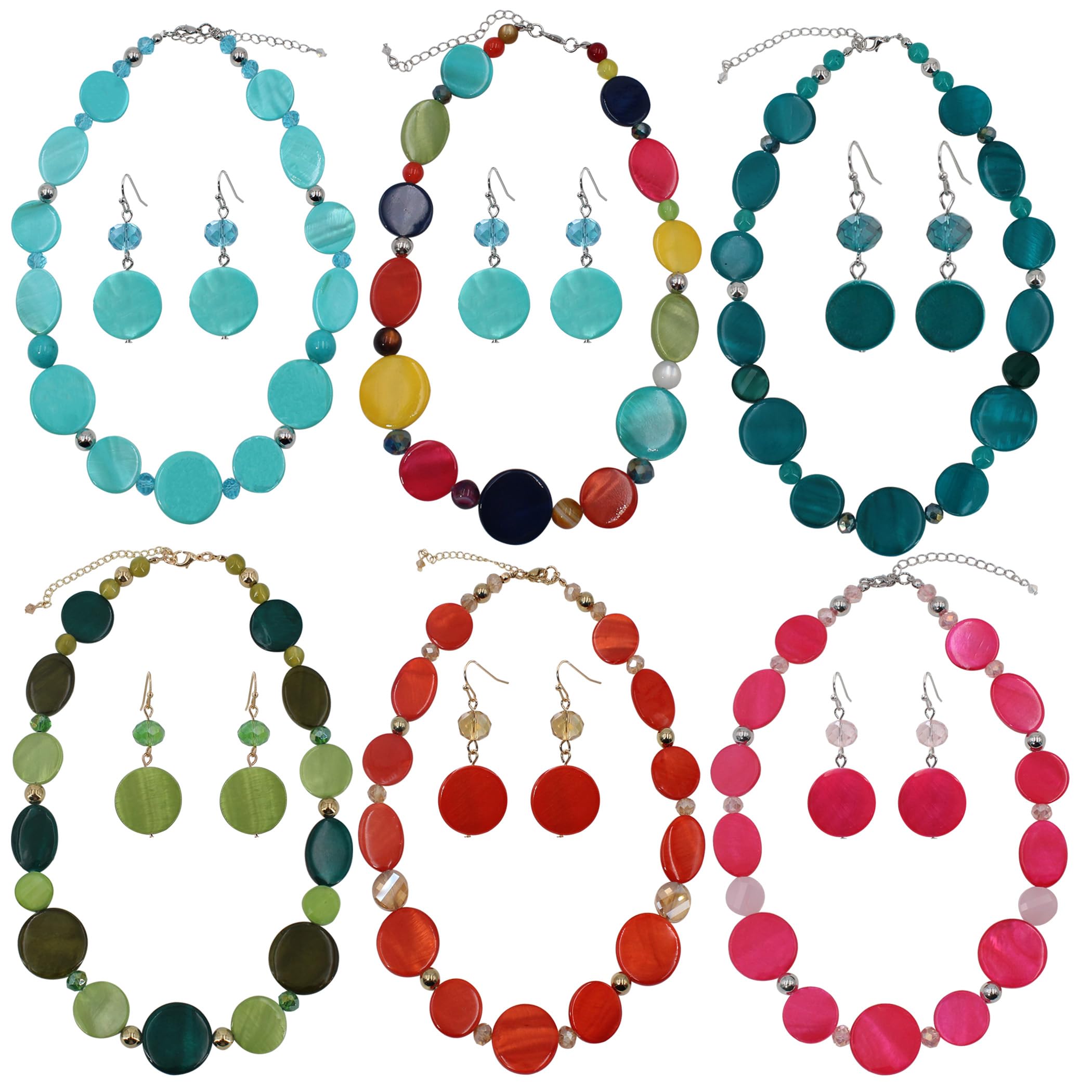 Jules D. Simple Beaded Choker Necklace Handmade Shell Multi Colorful Brown Green Beads Statement Necklace Bracelet Earring Set Costume Jewelry for Women Gifts (Multi)