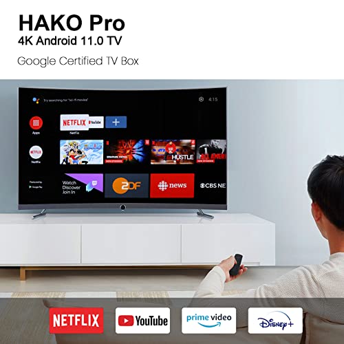 ATV Google Certified Android 11.0 TV Box, 2GB RAM 16GB ROM Amlogic S905Y4 Android TV Quad 64 bits Cortex-A35, 2.4G/5G Dual WiFi Support YouTube 4K H.265 AV1 with Netflix Google Assistant