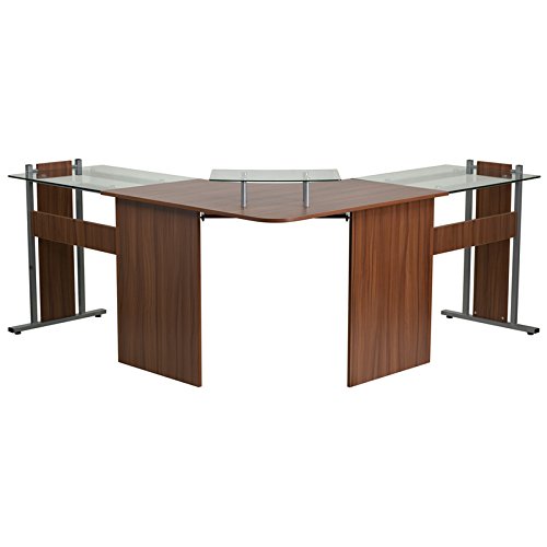 LIVING TRENDS Teakwood Laminate Corner Desk with Pull-Out Keyboard Tray and CPU Cart