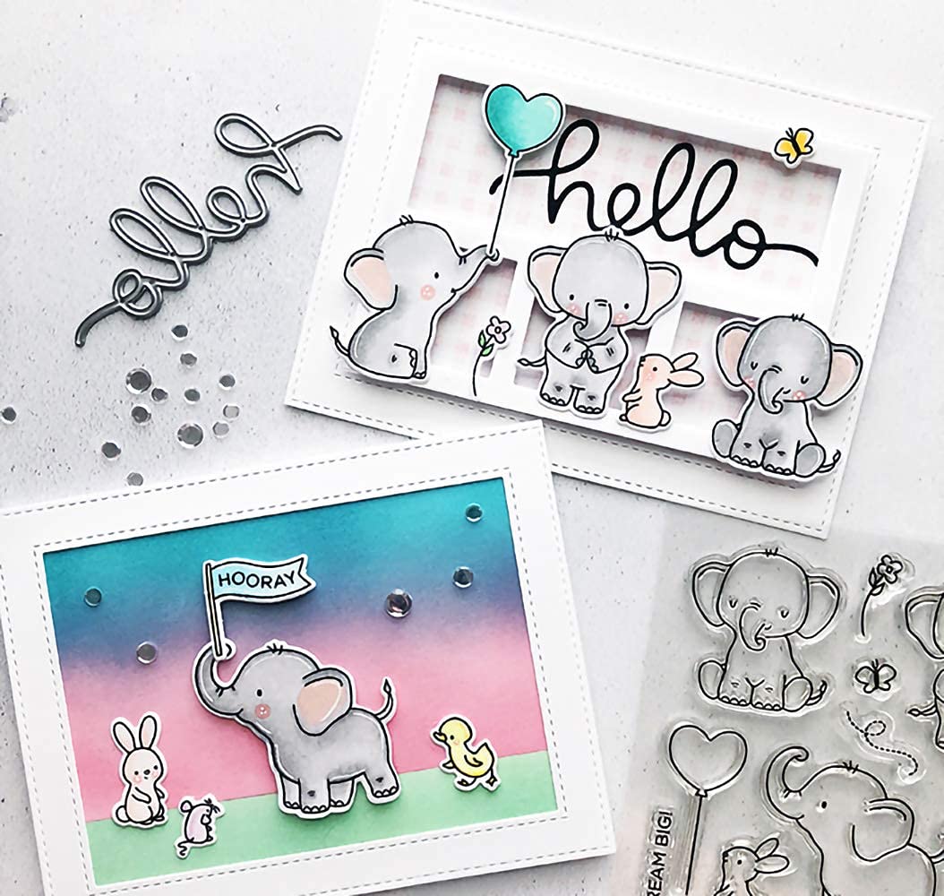 Stamp and Cutting Dies Set for DIY Craft Scrapbooking Card Making Friends Greetings Elephant Rabbit