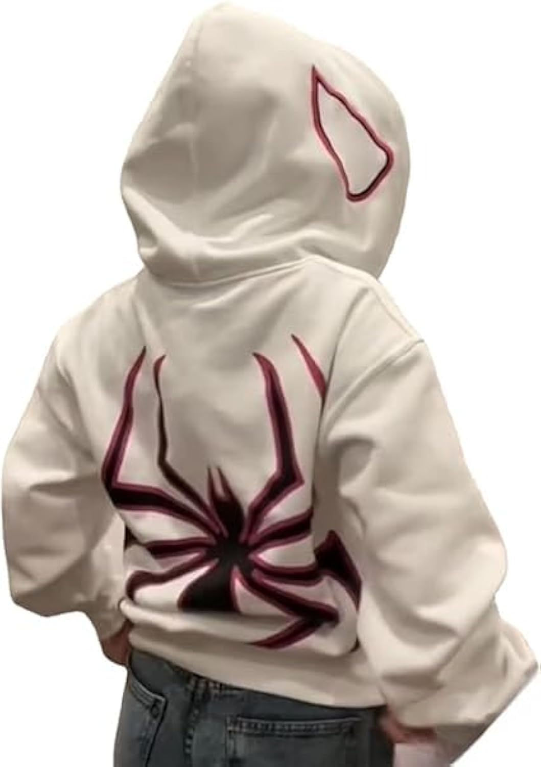 Obenie Y2k Spider Print Hoodies Hip Hop Zipper Long Sleeve Jacket Coats Harajuku Casual Loose Hooded Sweatshirt (white,L,Large)