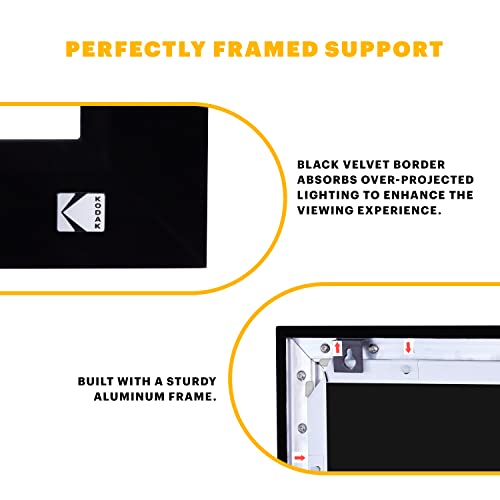 KODAK Projector Screen | 100” Fixed Frame Home Projection Screen with Black Velvet Frame, Durable PVC & Wall Mount Kit | 160° View Angle, 16:9, 1.1, Full HD 4K 8K & Active 3D Ready for Movies & Gaming