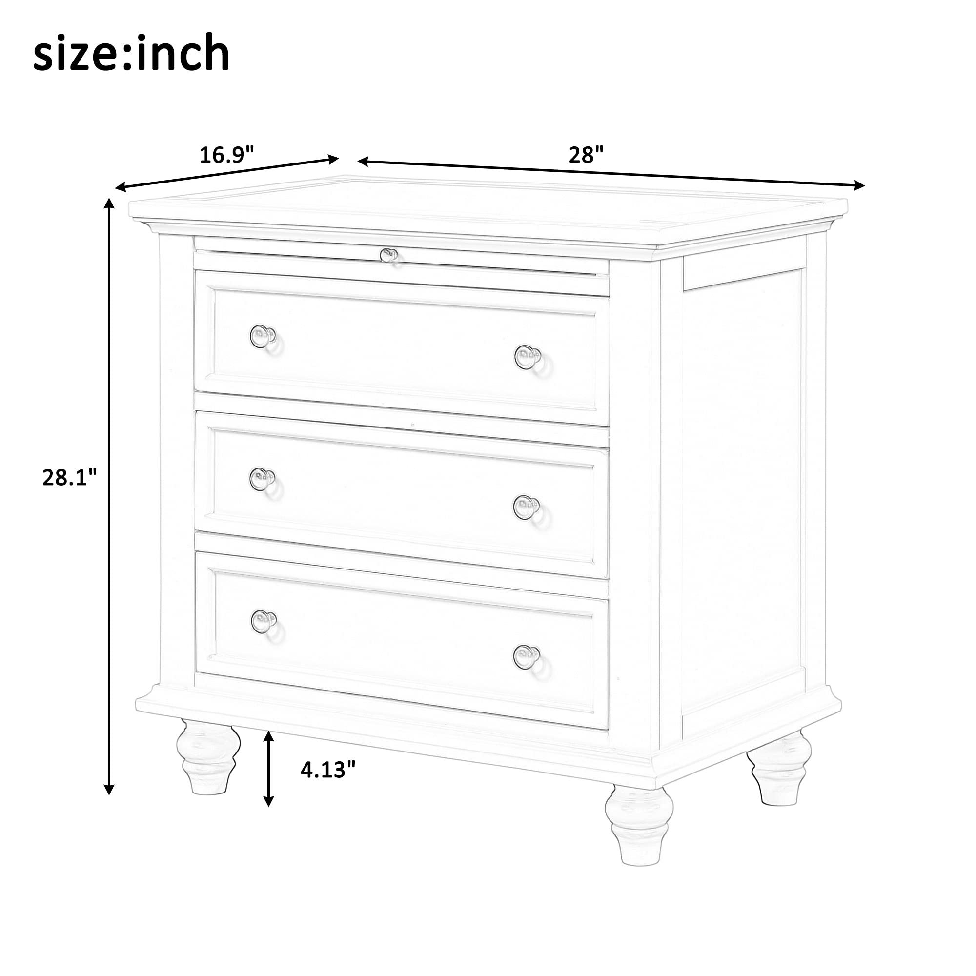 Voohek Wood Nightstand, Bedside Night Stand Sofa Side End Tables with 3 Drawers, Pull Out Tray for Home, Bedroom, Living Room, Black