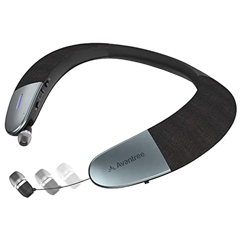 Avantree Orbit & Torus, New Bluetooth 5.0 Audio TV Wireless Transmitter w/LCD Display and Wearable Wireless Speaker with Retractable Earbuds aptX HD 3D Surround Stereo for TV