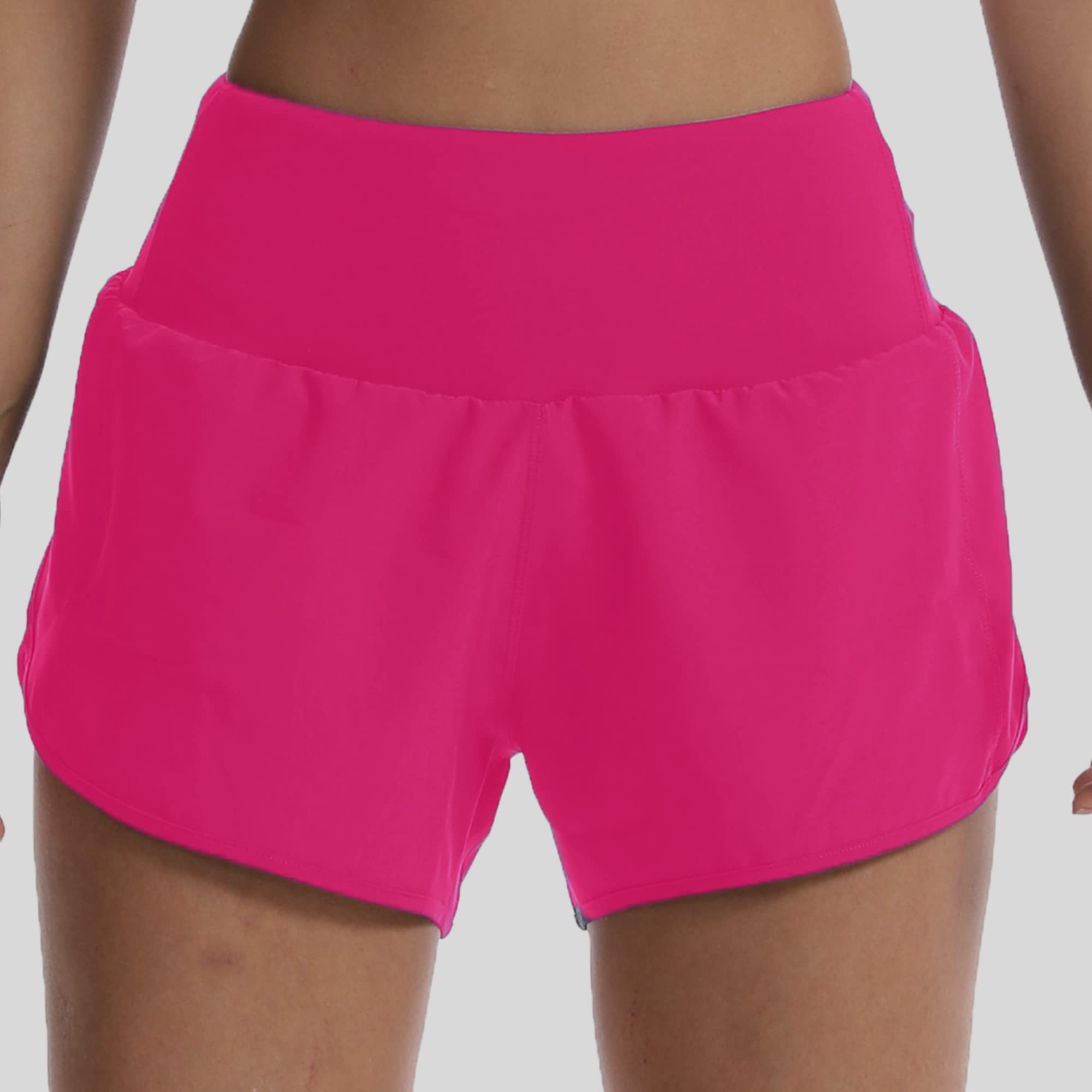 Kcutteyg Running Shorts for Women with Liner High Waisted Lightweight Womens Workout Shorts with Back Pocket- 4" (Hot Pink,XL)