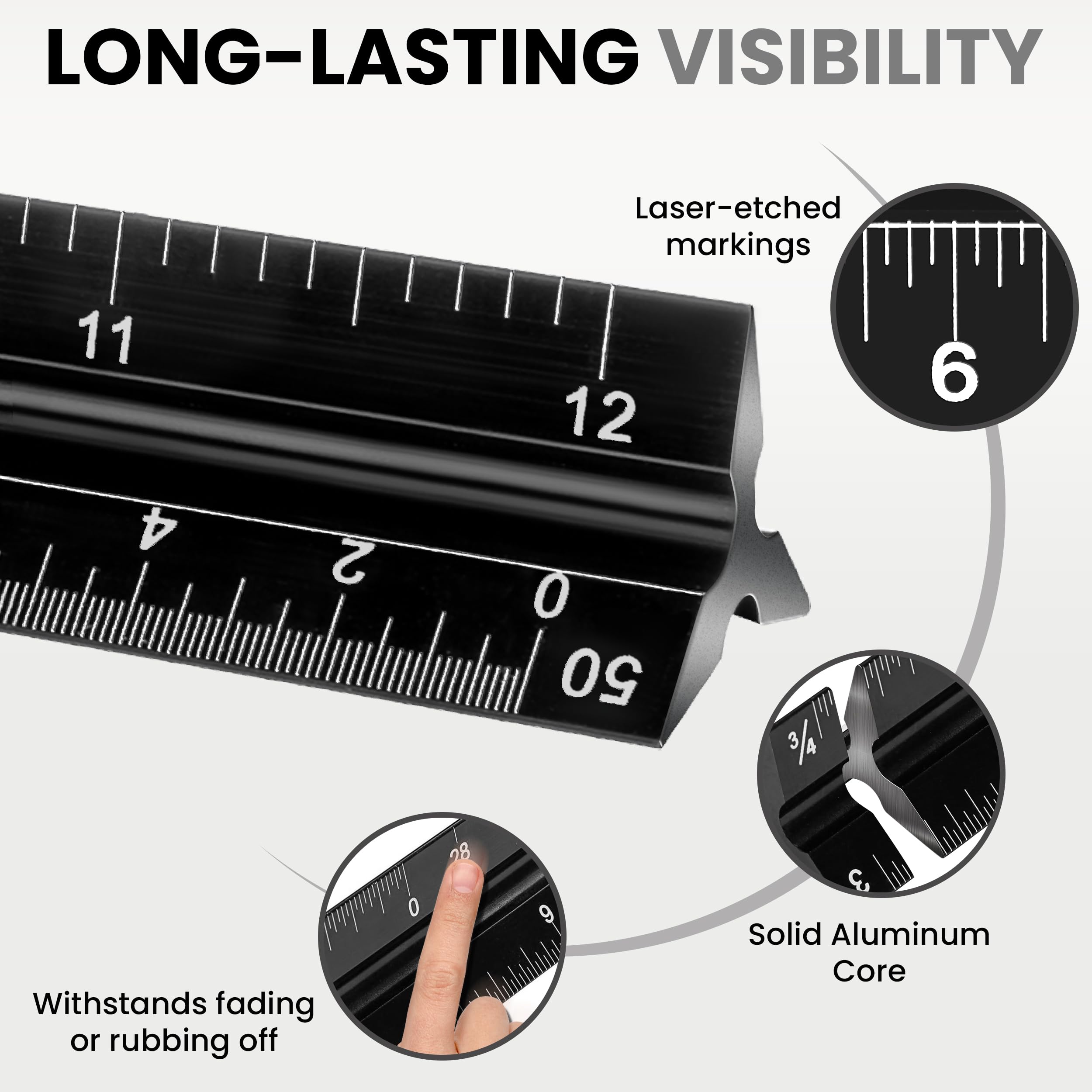 NOKKO Architectural and Engineering Scale Ruler Set - Professional Measuring Kit for Drafting, Construction - Imperial and Metric Conversion Table Included - Laser-Etched Markings, Anodized Aluminum