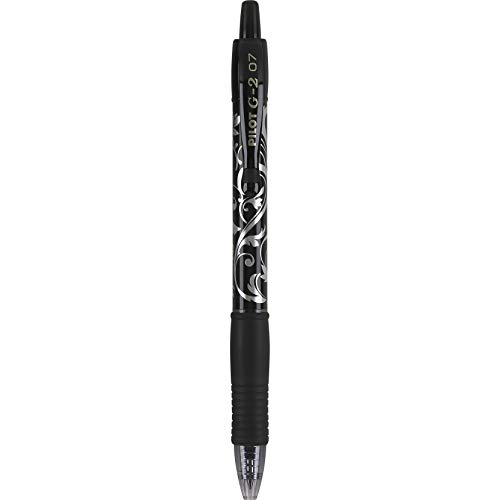 PILOT G2 Fashion Collection Colors Refillable and Retractable Rolling Ball Gel Pens, Fine Point, Silver/Pink/Blue/Orange/Green Design Barrels, Black Ink, 5-Pack (31373)