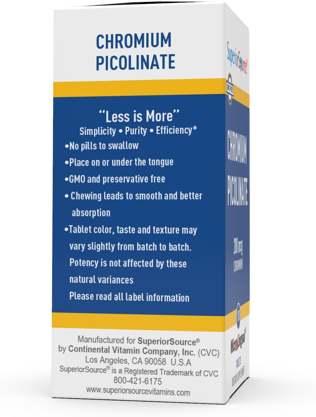 Superior Source Chromium Picolinate - Supplement for Women & Men - Supplement Formula Supports Healthy Sugar Metabolism - Mineral Supplement Aids Overall Health - 500 mcg, 50 Instant Dissolve Tablets