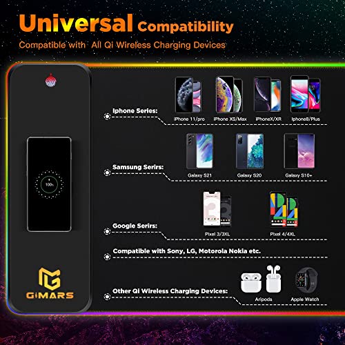 Gimars Gaming Mouse Pad with Wireless Charging, Extened Large 10W Fast Charging RGB Gaming Mouse Pad, 10 Colors LED Light, Premium Smooth Surface, Non Slip Desk Mat for Gaming, Mac, PC, Office