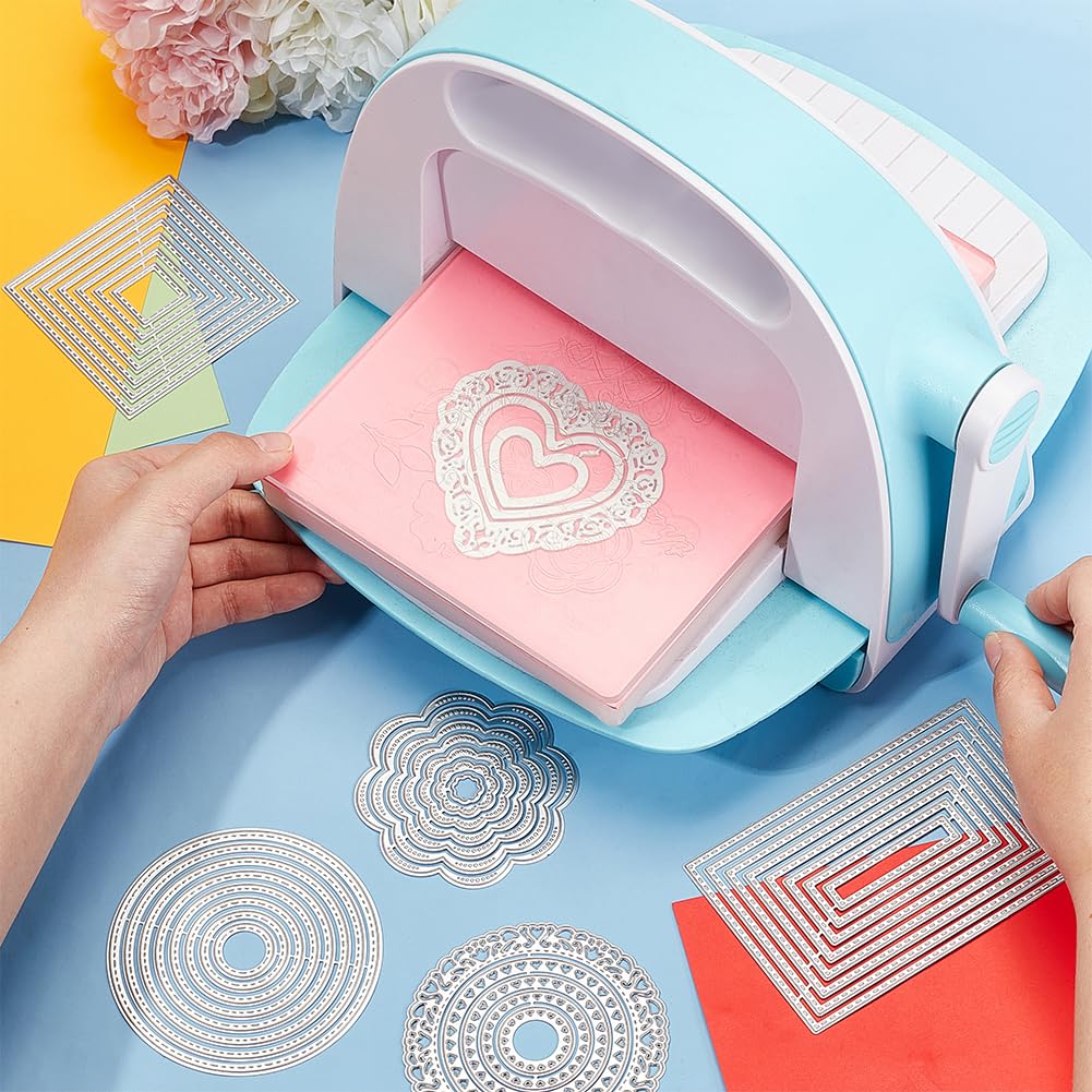 BENECREAT 6 Sets Cutting Dies, 38pcs Metal Stencils Nesting Die Flower Heart Square Embossing Tools for Festival Mother's Day Card Making, Scrapbooking Photo Album Making