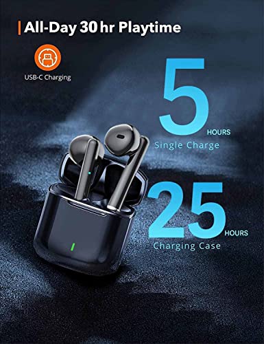 wzson Wireless Earbuds,Bluetooth 5.0 Noise Cancelling Earbuds,Bluetooth Headphones 3D HiFi Stereo Bass,IPX5 Waterproof Sports Touch Control with USB-C Fast Charge Mini Charging Case for Android iOS