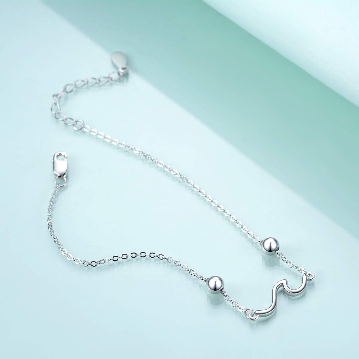 YFN 925 Sterling Silver Ocean Wave Anklet Wave Ankle Bracelet Beach Jewelry for Women