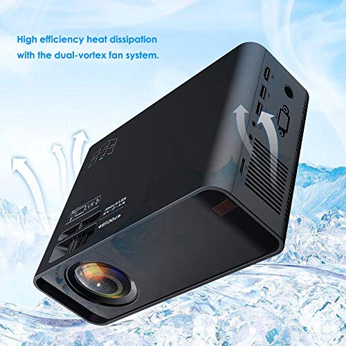 ASHATA Video Projecto,Mini Portable LED 4K 1080P Smart Projector ,HD LED 3D Video Projector HDMI USB VGA AV Home Theater Projector 480P Standard Version 110-240V (Black )