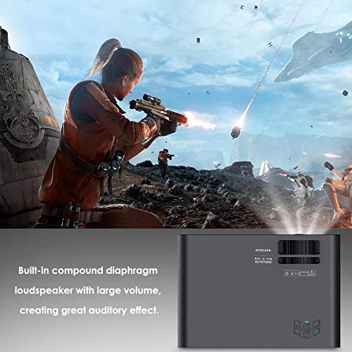 ASHATA Video Projecto,Mini Portable LED 4K 1080P Smart Projector ,HD LED 3D Video Projector HDMI USB VGA AV Home Theater Projector 480P Standard Version 110-240V (Black )