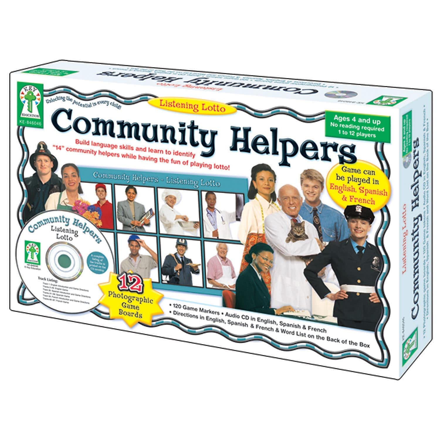 Key Education Listening Lotto: Community Helpers, Children's Auditory, Pre-Reading, Language Learning Matching Board Game, 12 Photographic Game Boards and Audio CD, 1-12 Players, Ages 4+