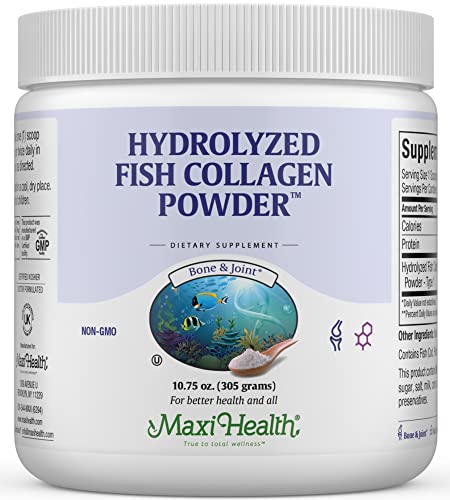 Maxi Health Collagen Powder - Collagen Protein Powder - Marine Collagen Powder for Women & Men - Type I Unflavored Fish Collagen Hydrolyzed Collagen Protein - Hair Growth & Skin Supplement (10.75 oz)