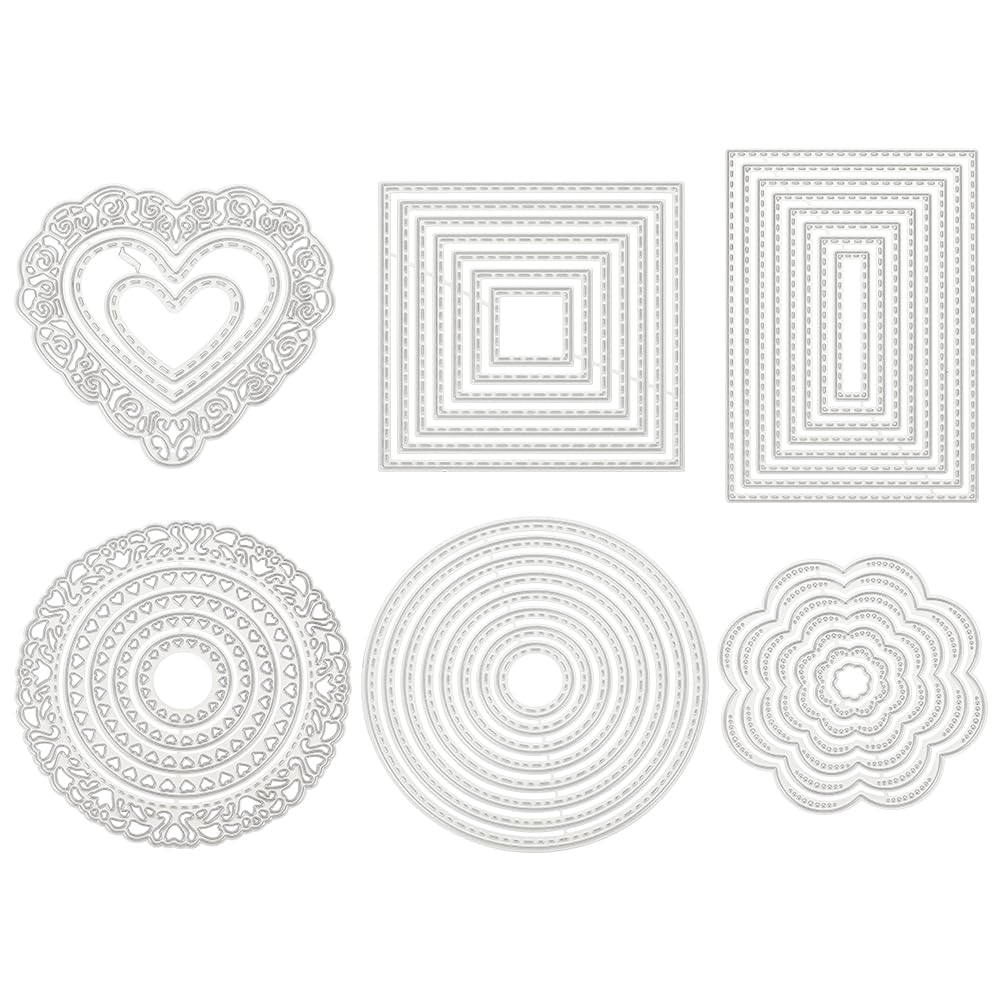 BENECREAT 6 Sets Cutting Dies, 38pcs Metal Stencils Nesting Die Flower Heart Square Embossing Tools for Festival Mother's Day Card Making, Scrapbooking Photo Album Making
