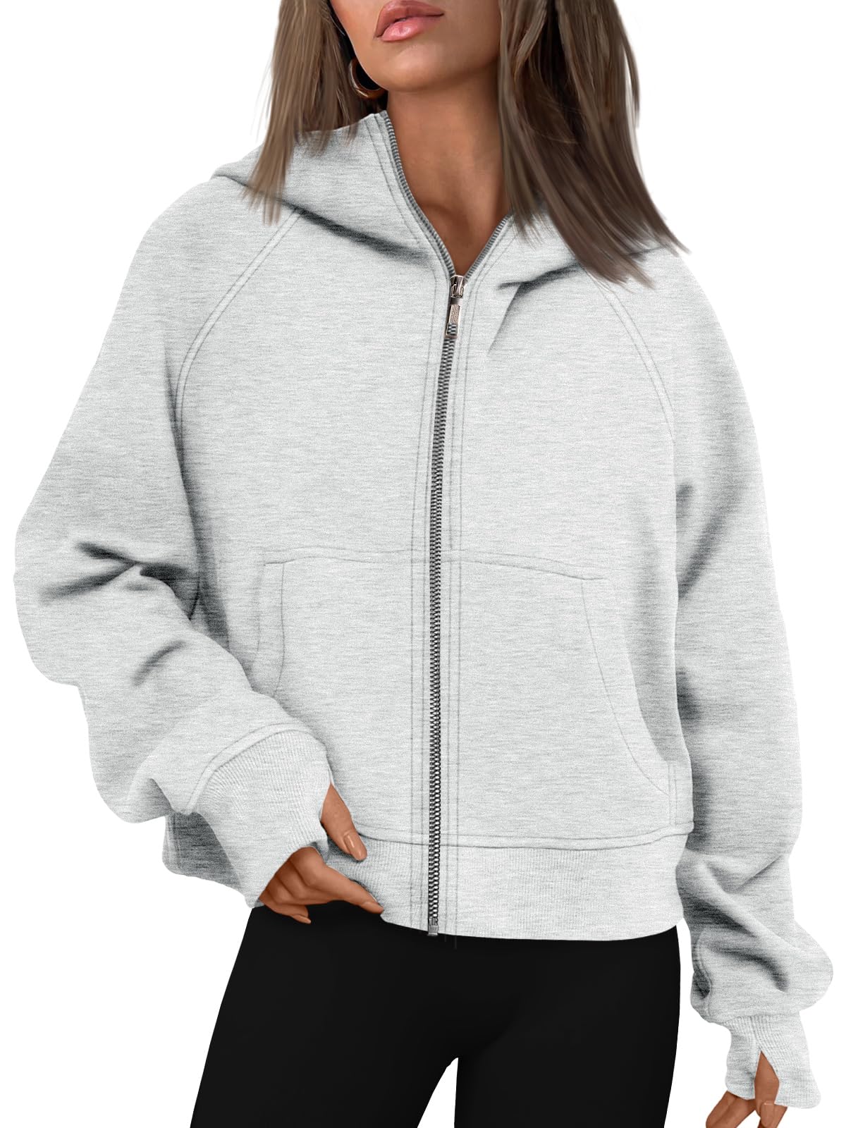 AUTOMET Womens Zip Up Hoodies Fleece Jackets Oversized Sweatshirts Fall Fashion Outfits 2025 Sweaters Winter Clothes Grey XL